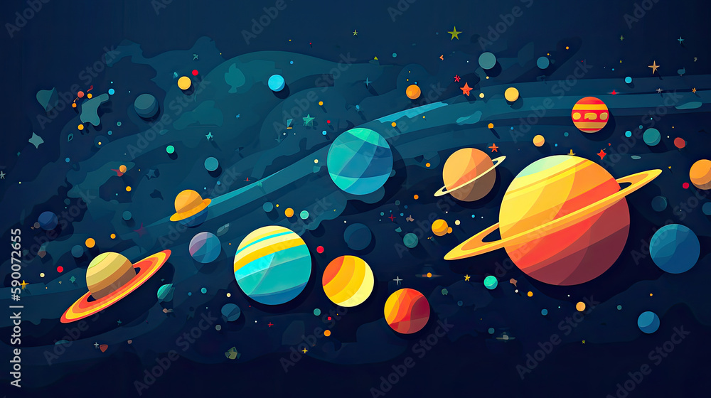 abstract space background with planets and solar system from colored ...