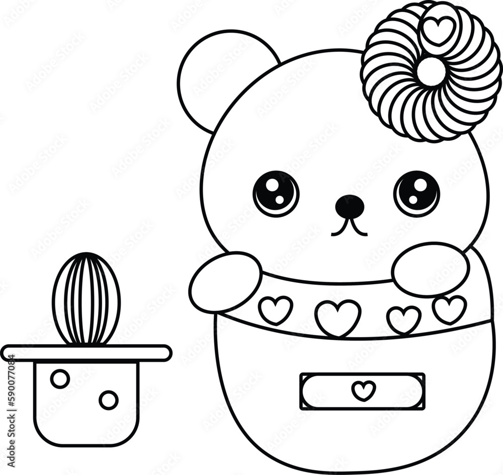 Cute Kawaii Baby Doll Coloring Pages Stock Vector | Adobe Stock