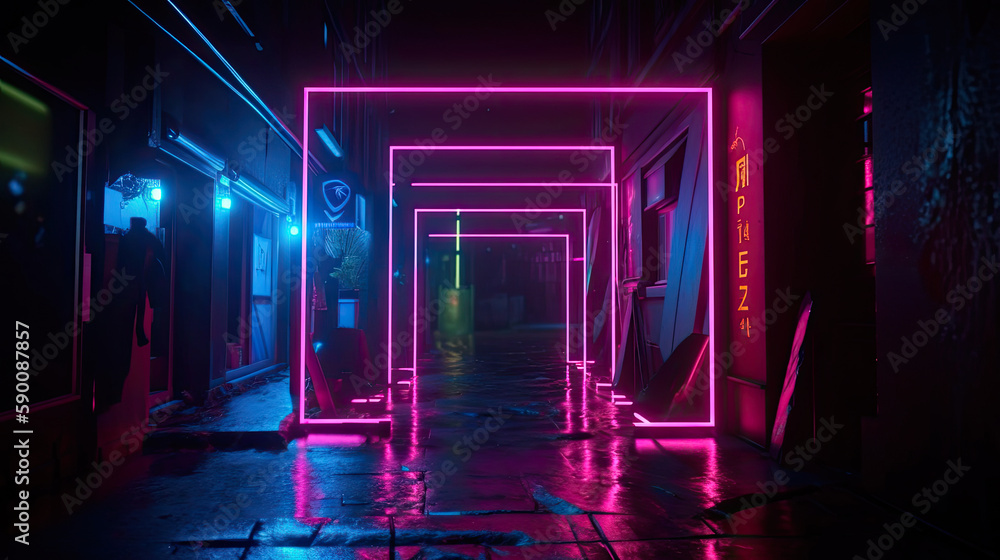 abstract futuristic neon background. Fantastic wallpaper. Generative AI ...