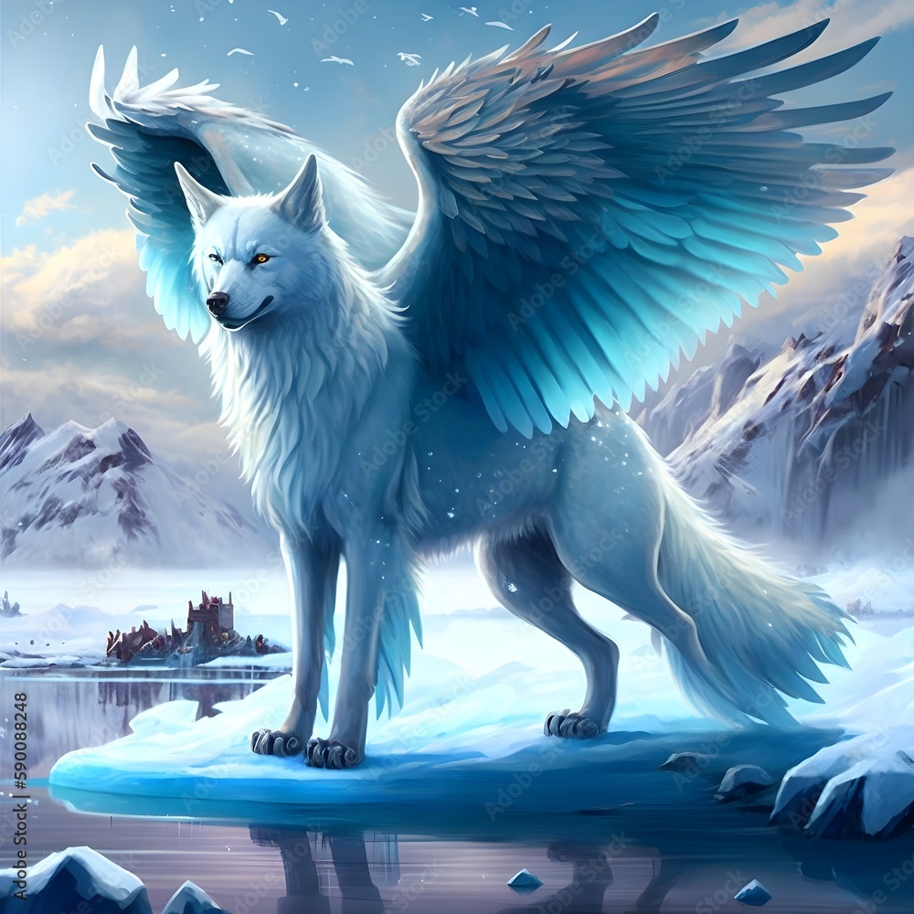 white wolf creature pokemon style ice type his body looks frozen have ...