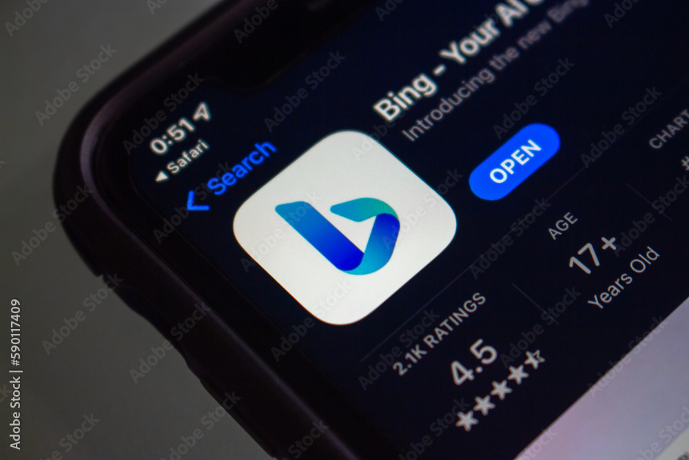 Vancouver, CANADA - Apr 7 2023 : Microsoft Bing icon seen in App Store ...