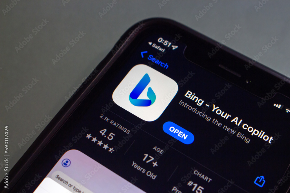 Vancouver, CANADA - Apr 7 2023 : Microsoft Bing icon seen in App Store ...