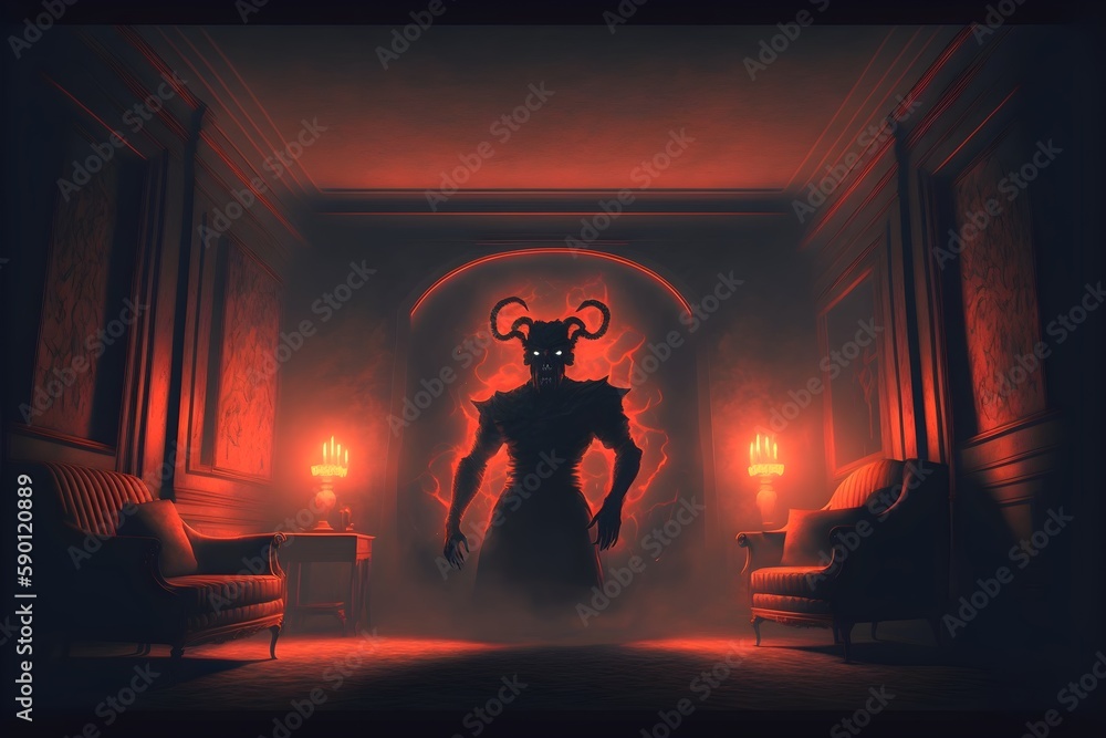 t a man in the living room of a country house at night smoke and shadow ...
