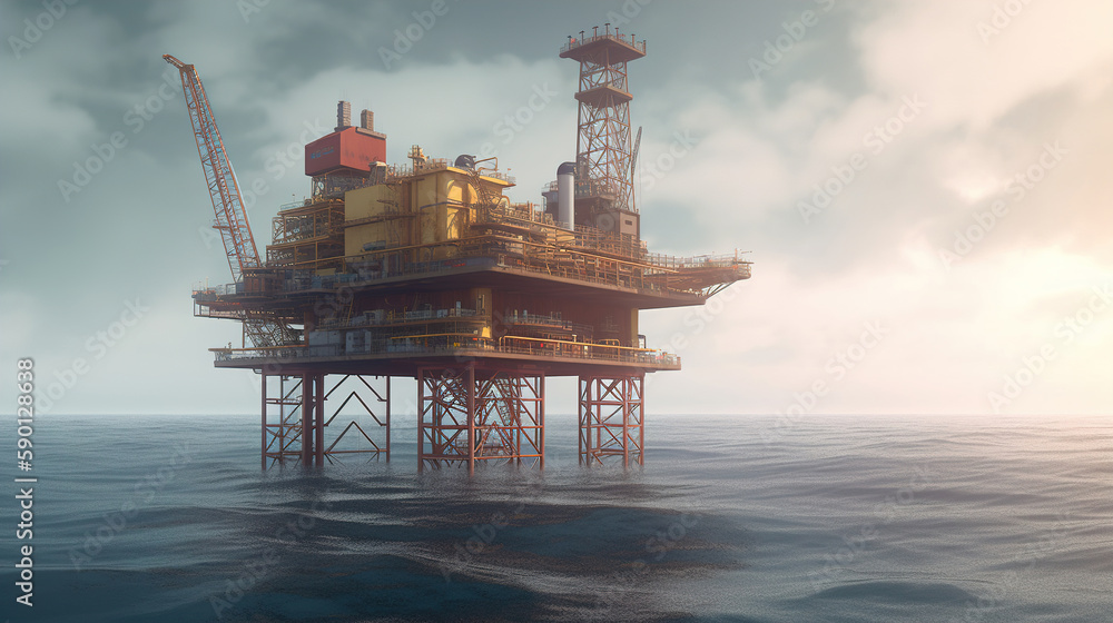 Offshore drilling rig, Oil and gas wellhead remote platform in ocean ...