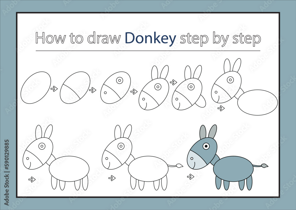 How to draw Donkey step by step Stock Vector | Adobe Stock