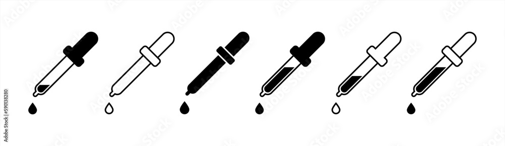 Dropper icon. Set of pipette icons. Laboratory analysis sign. Vector ...