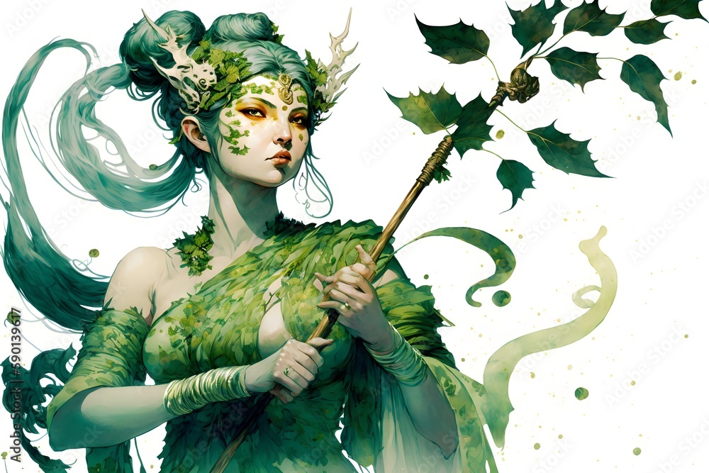 Ilustrace „DnD 5e Female nature goddess green skin long pointy ears ...