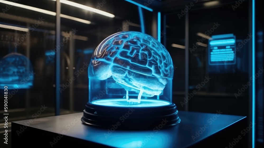 Brain in a glass flask. Spread of digital brain connections in glass ...
