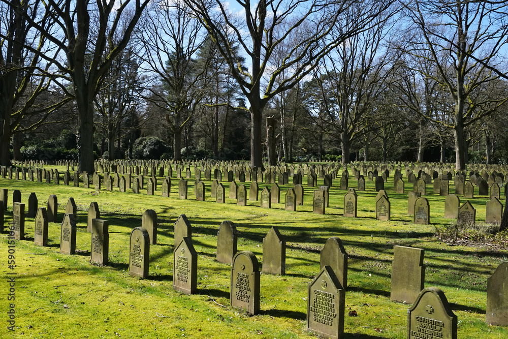 German soldier graves from World War I at Ohlsdorf cemetery in Hamburg ...