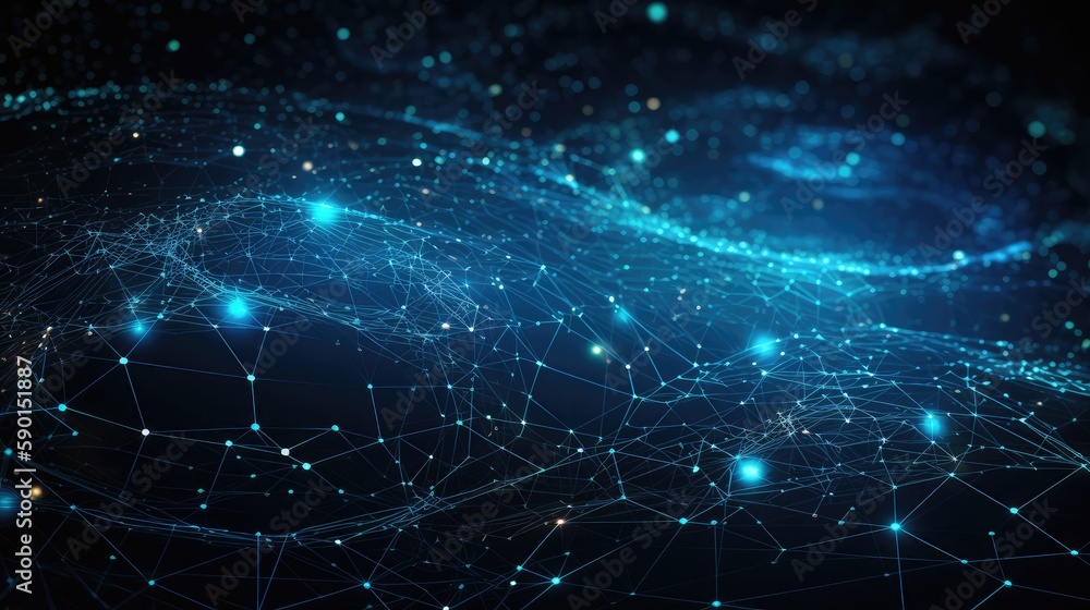 Abstract technology background. Network connections with points and lines. Ai tech wire network ...