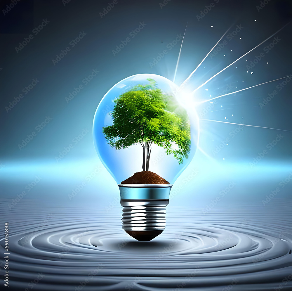 Ai Generated, illustration of light bulb with ecological microcosm ...