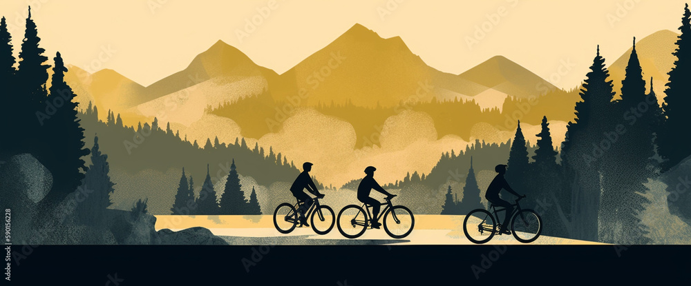 Cycling Background banner illustration. people riding bike in mountain ...