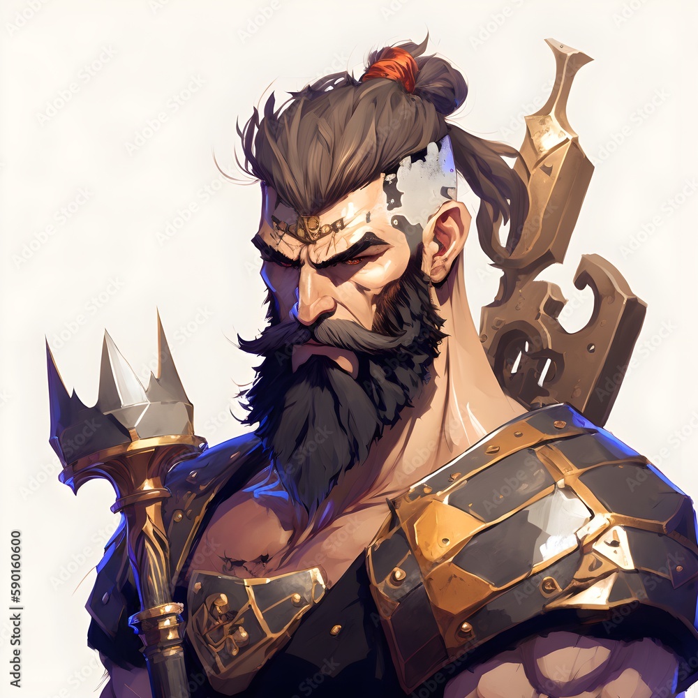 face picture blacksmith with gold crown muscle hammer gold crown beard ...