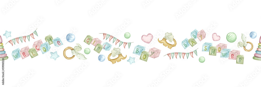 Seamless border, border, frame, hand drawn lettering cubes, baby wooden ...