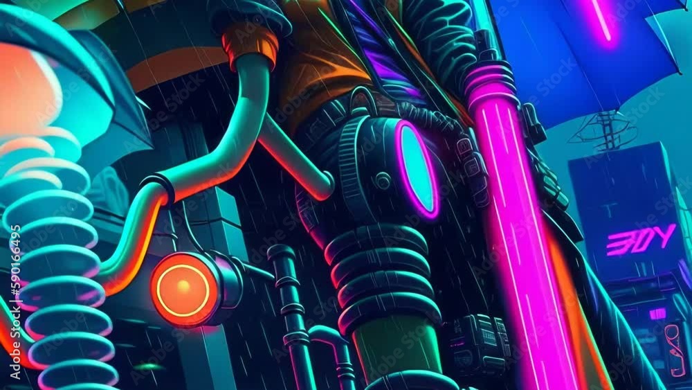 Rainy Cyberpunk Cityscape. High Tech Anime City Zooming on a Beat ...