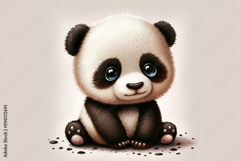Cute little panda bear cartoon character with big eyes isolated on a ...