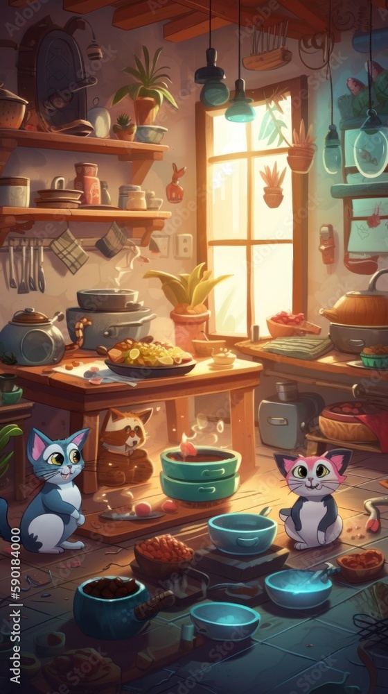 Disney-inspired surrealism: A charming rustic kitchen with playful ...