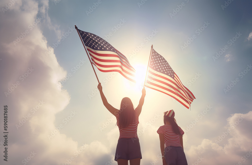 photo two women hold american flag to celebrate 4th of july ...
