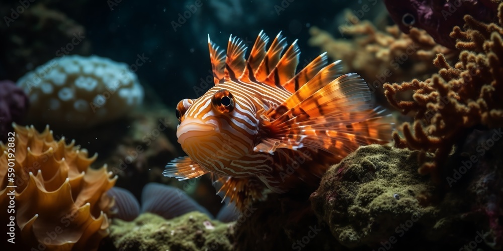 Fish. Animals of the underwater marine world. Ecosystem. Multi Colored ...