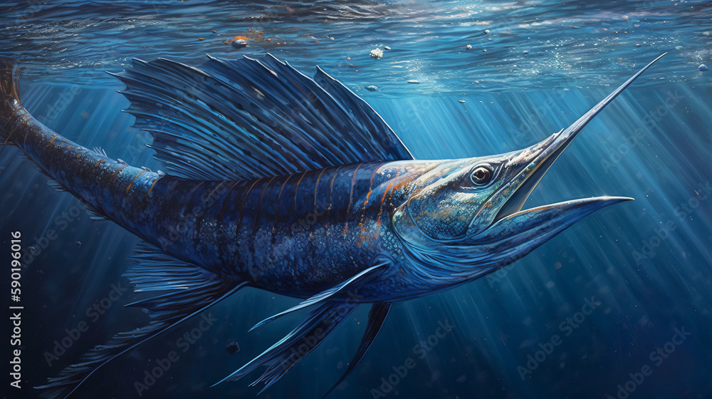 Magnificent sailfis in an ocean, underwater see on sailfish, generative ...
