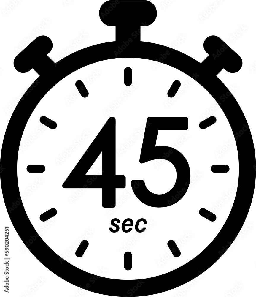 forty five seconds stopwatch icon, timer symbol, 45 sec waiting time ...