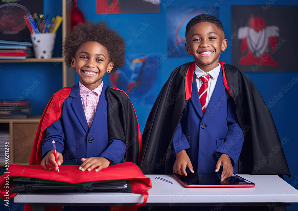 Smart Students at the top of their class. Boys and Girls wearing a cape ...