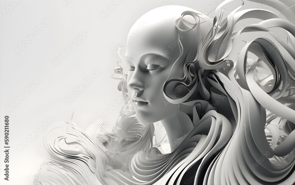 Surreal composition of a female face. Abstract art with futuristic ...