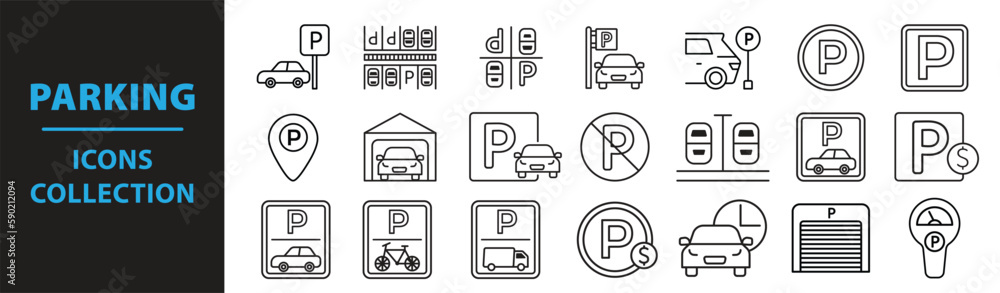 Park sign icon set. Car Parking symbol. isolated P signal pole for ...