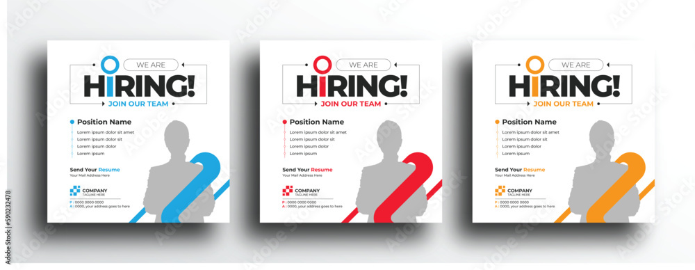 Modern and creative hiring square banner template design for social ...