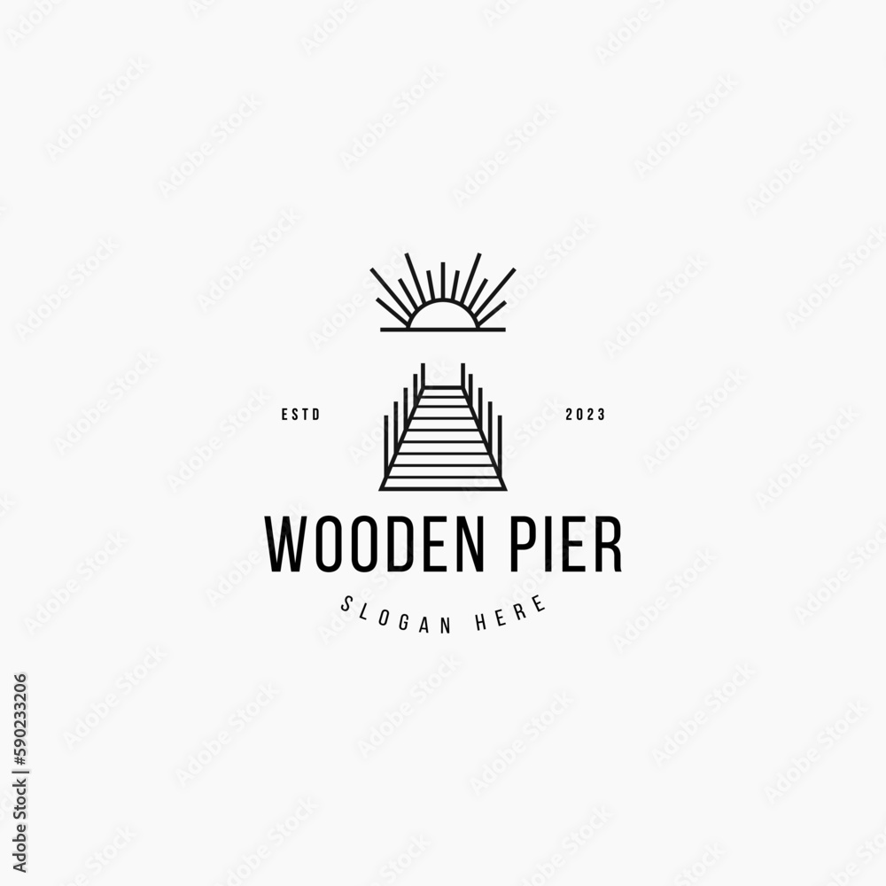 vintage wooden pier icon logo business vector design concept with ...
