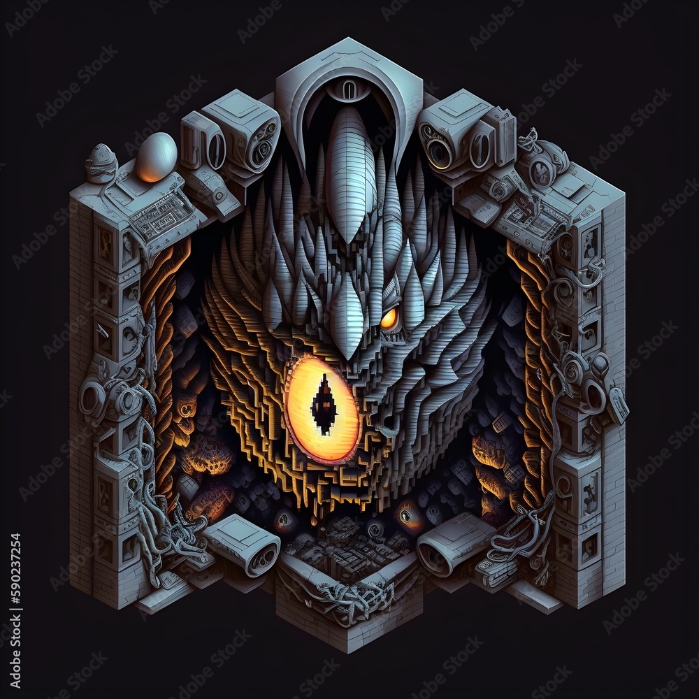 egg 2d isometric video game diabolical hellish horror 8bit art by hr ...