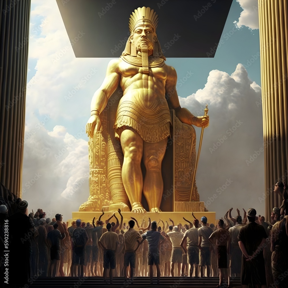 molton gold statue Nebuchadnezzar thousands bowing and worshipping the ...