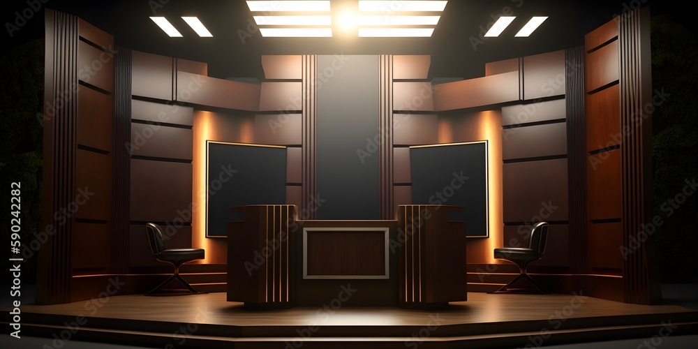 create a virtual studio backdrop newscast style Frank Lloyd Wright ...