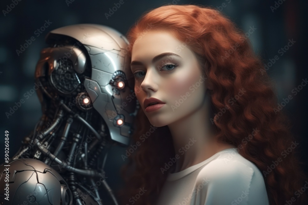 The concept of love and relationship with a robot. AI generated, human ...