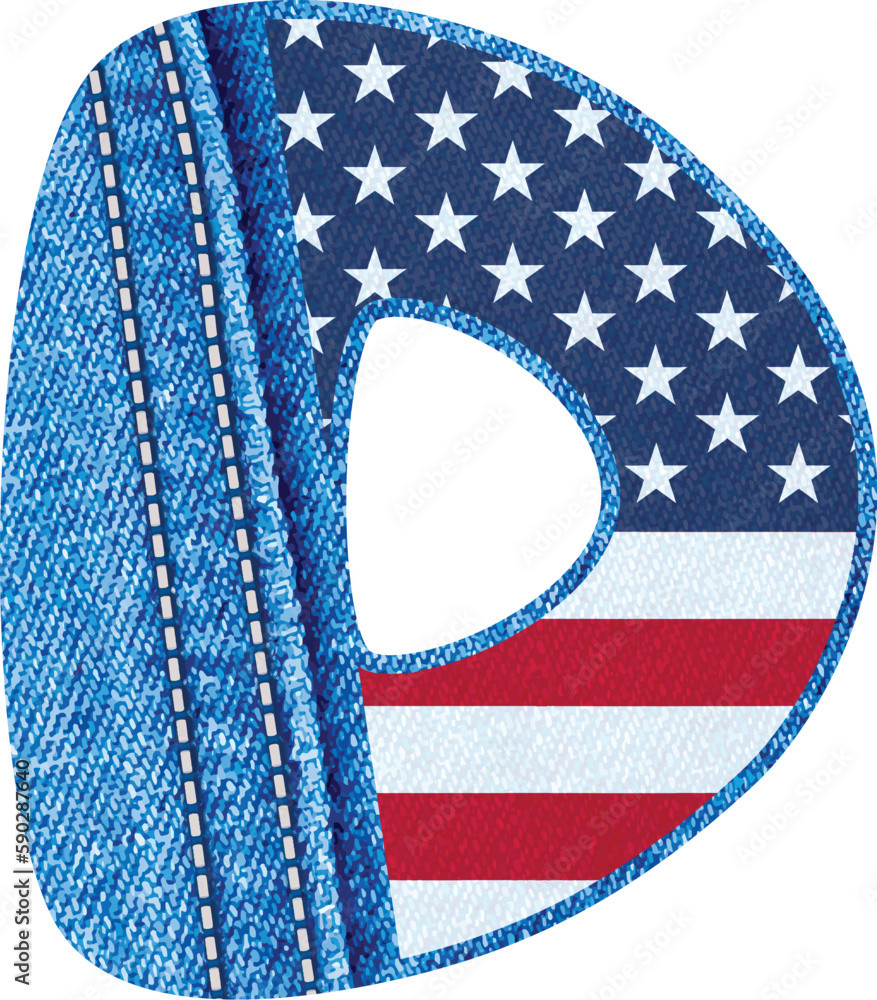 Letter D with the texture of blue denim fabric and US flag - The ...