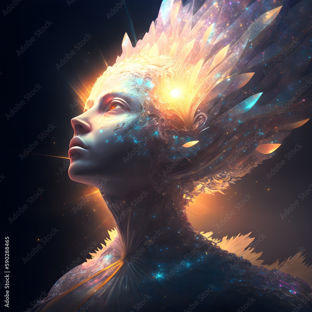 bioluminiscent being glowing iridiscent ultrawide action scene award ...