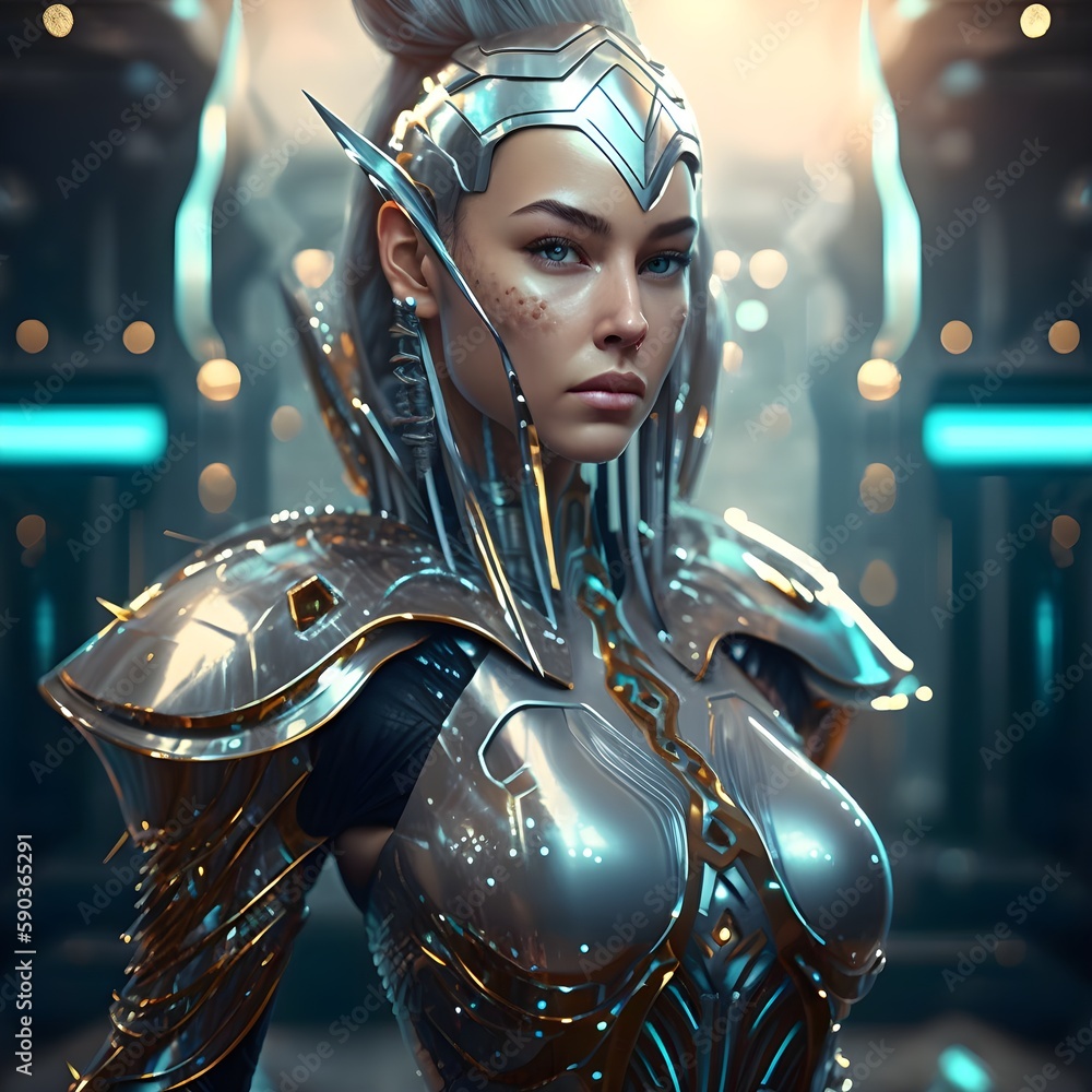 Beautiful futuristic looking female warrior with metalic armor 4k hd ...