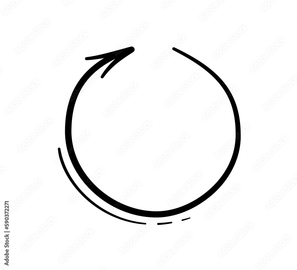 Round doodle arrow. Hand drawn circle arrow icon. Recycle sketch sign ...