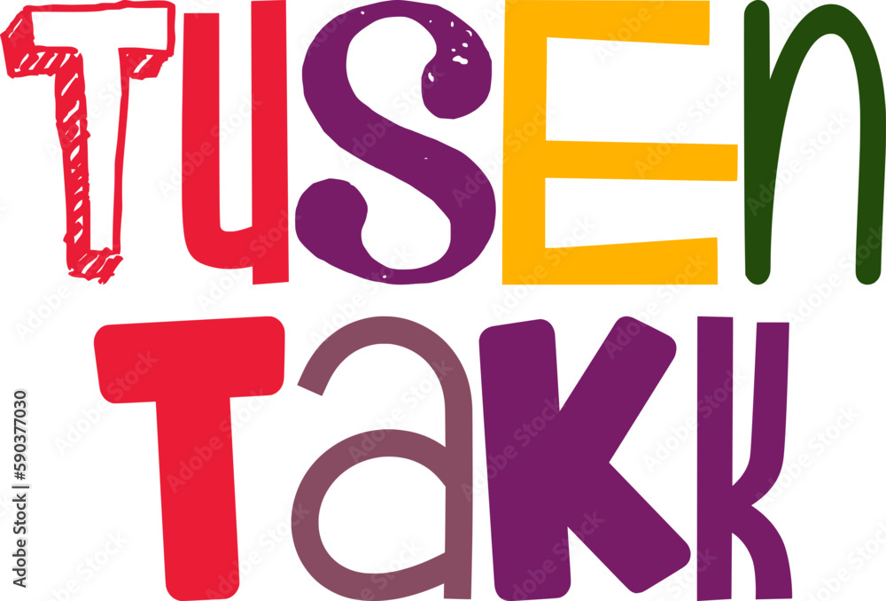 Tusen Takk Typography Illustration for Packaging, Book Cover, Logo ...