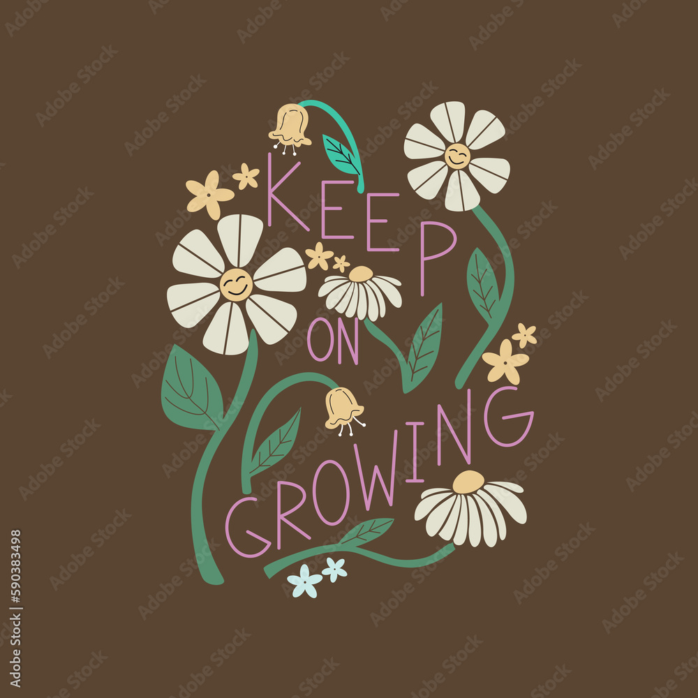 Retro keep on growing Flower Vector Art Illustration. Smiling Flower ...