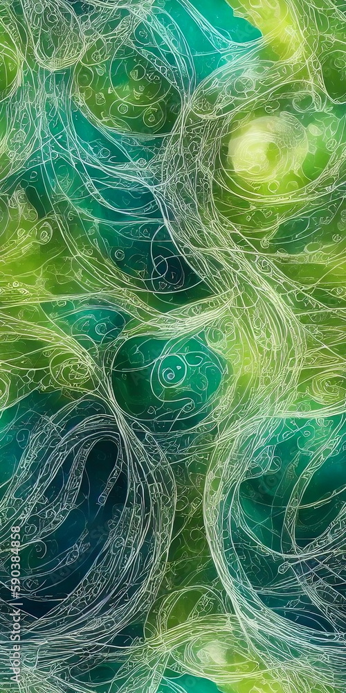 Abstract digital water background of blues and greens with lacy ...