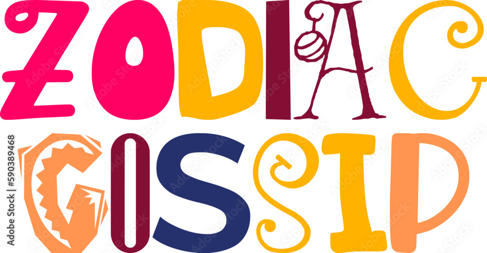 Zodiac Gossip Hand Lettering Illustration for Decal, Bookmark ...