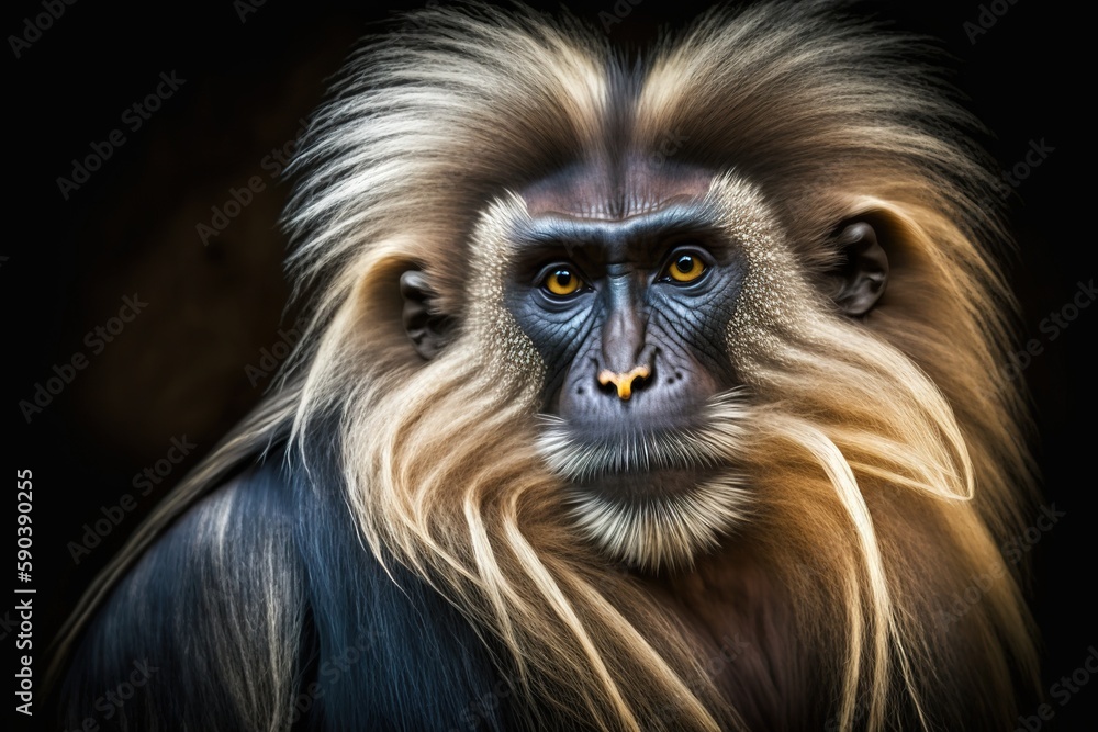 A male lion-tailed macaque, up close and personal. Captive wild animals ...