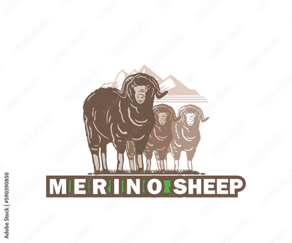 MERINO SHEEP LOGO, silhouette of great merino greed standing vector ...