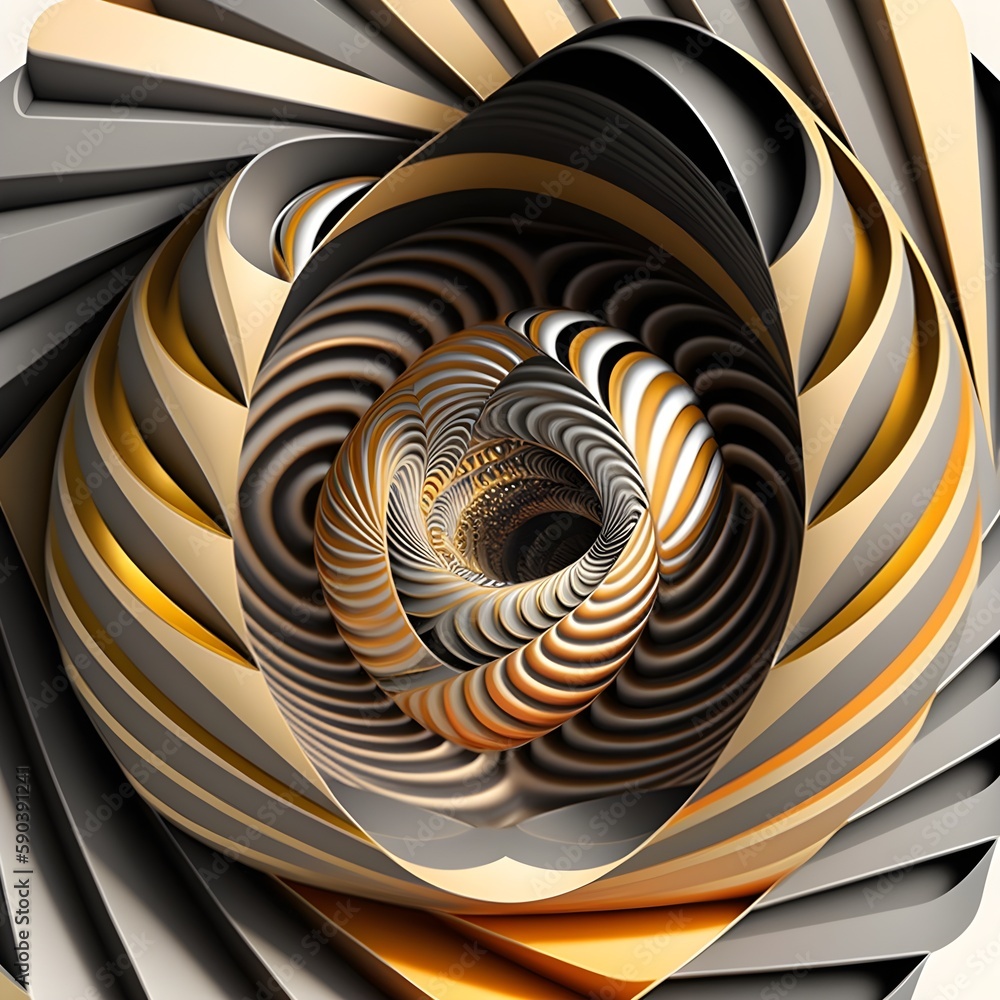 straight concentric colors pointed inward in a surreal order in colors gold gray black and while ...