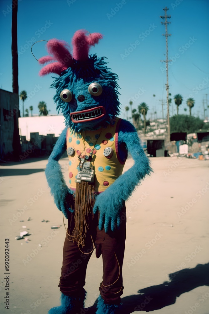 80s Alien hairy puppet monsters in 80s hip hop gang style with gold ...