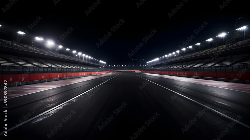 Empty racing track with illuminated lights in night, Empty racing track ...