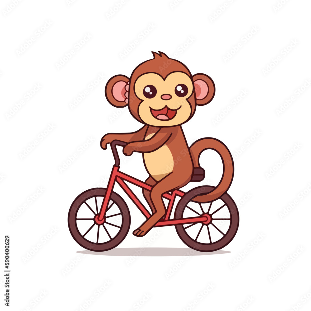 Mascot cartoon of cute smile monkey ride bicycle. 2d character vector ...