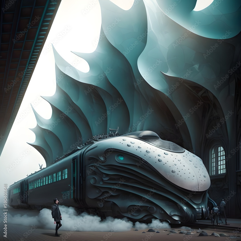 magnificent train parked in train station with people boarding the ...