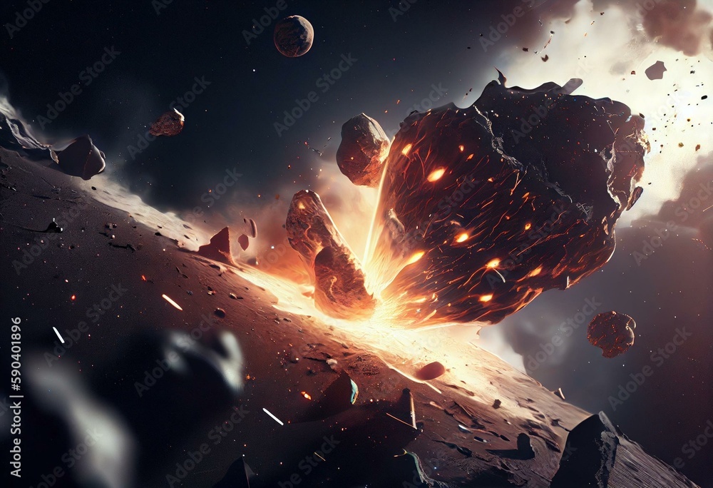 Meteorites in space on their way to earth. Asteroid Strike, asteroid ...